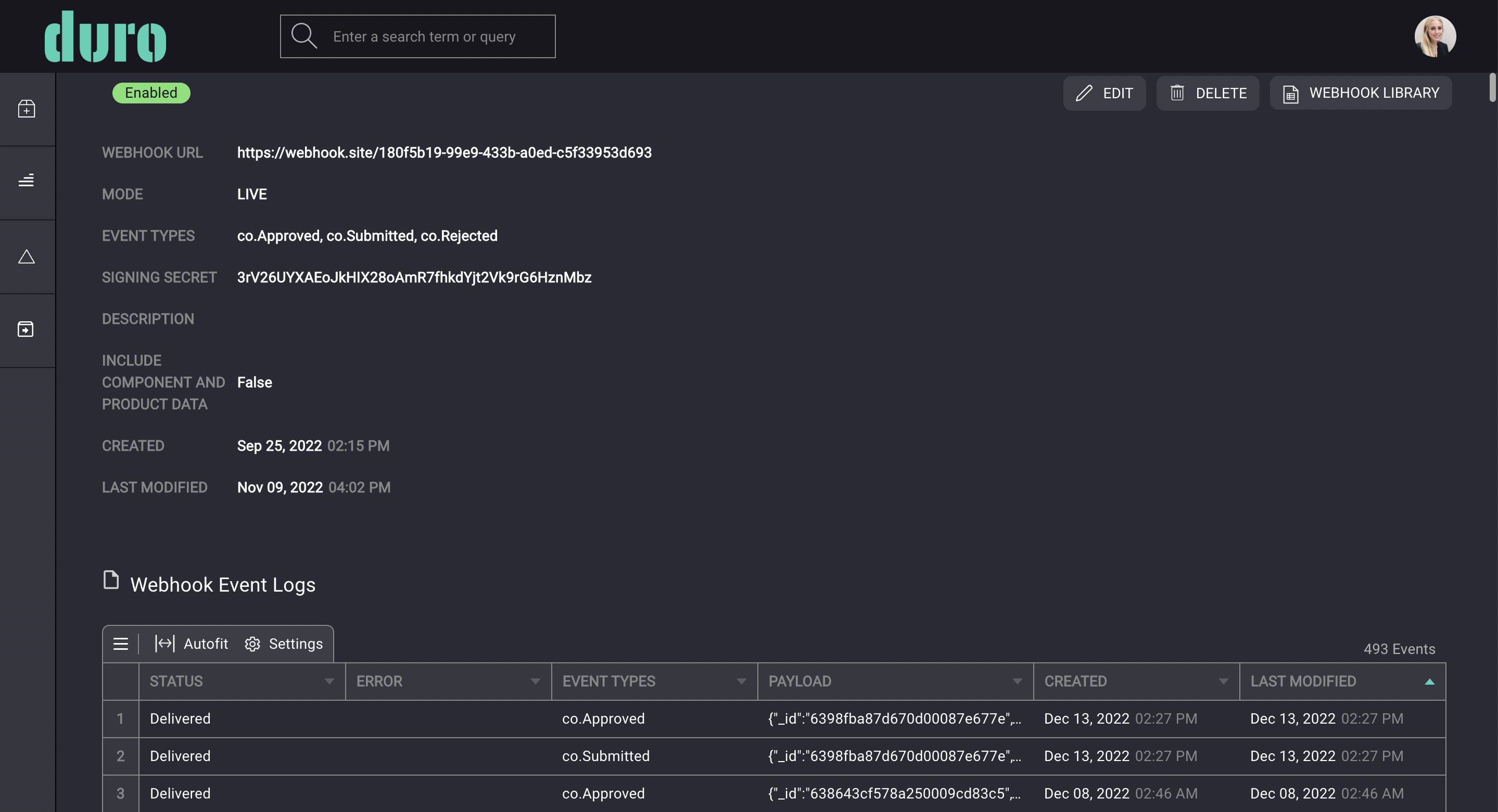 Webhooks – Duro Labs