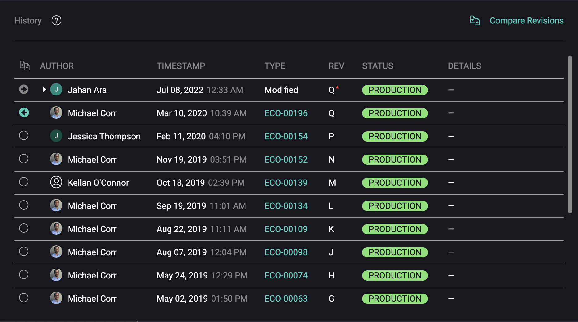 Revision History Table – Duro Labs